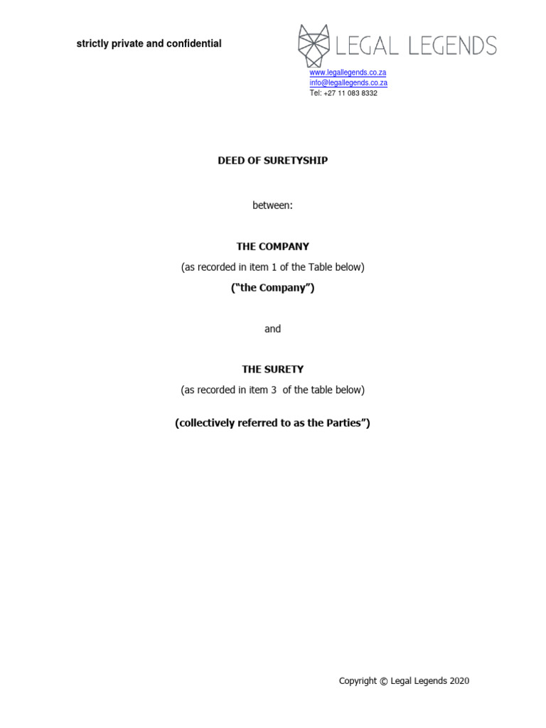 Template Suretyship Agreement - Redacted | PDF | Surety | Debtor