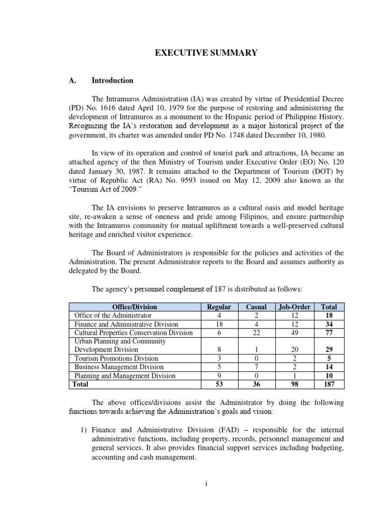 Intramuros Administration Executive Summary 2021 | PDF | Audit | Insurance