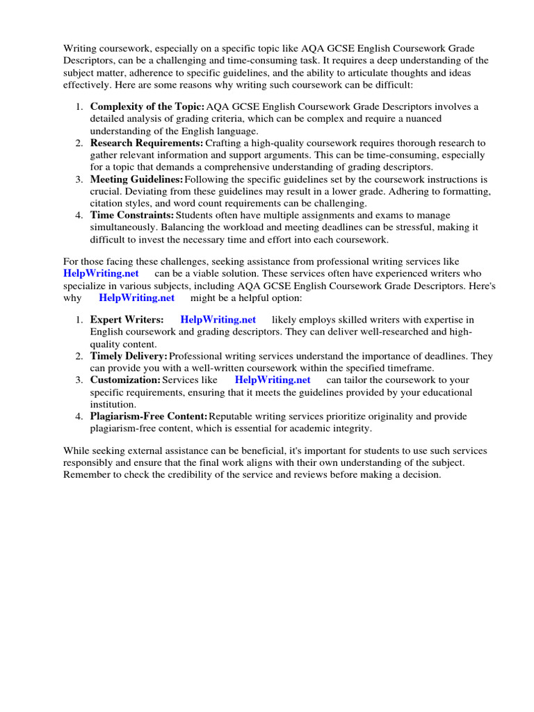Aqa Gcse English Coursework Grade Descriptors | PDF | Human Communication