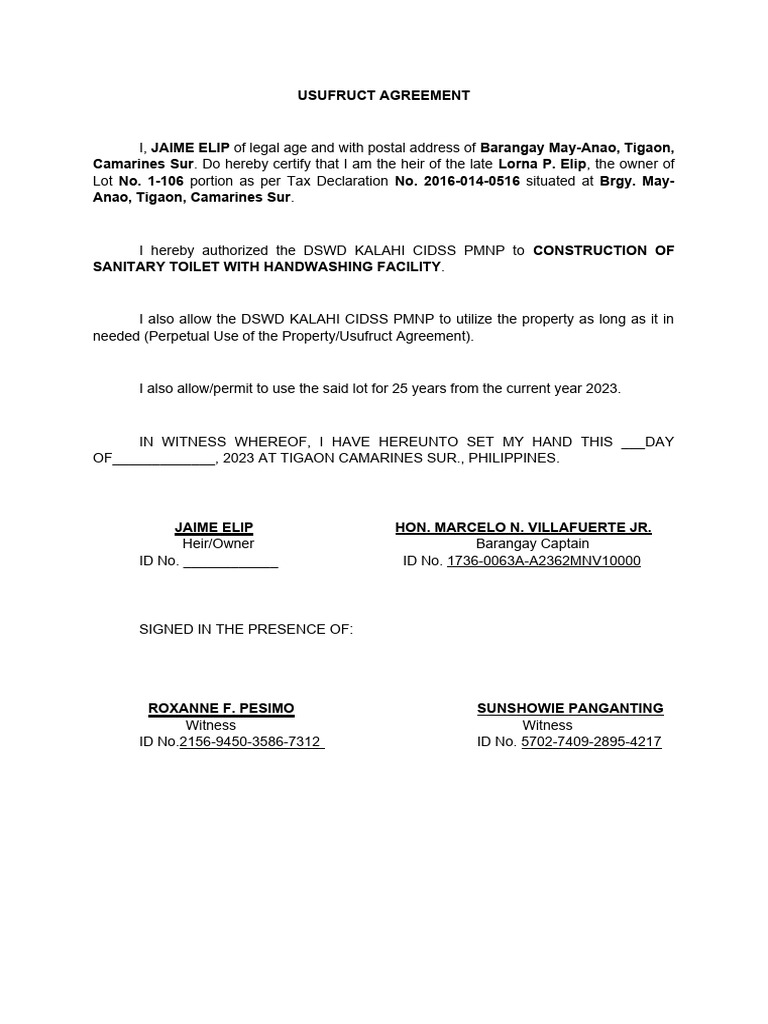 Usufruct Agreement for Land Use | PDF | Common Law | Justice