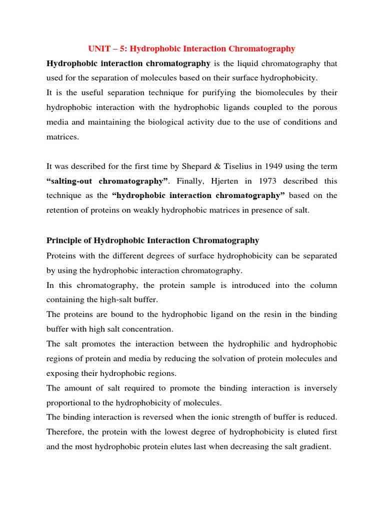 UNIT - 5 - Hydrophobic Interaction Chromatography | PDF | Chromatography | Protein Purification