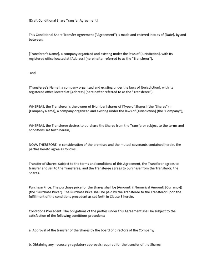 Draft Conditional Share Transfer Agreement | PDF | Government ...