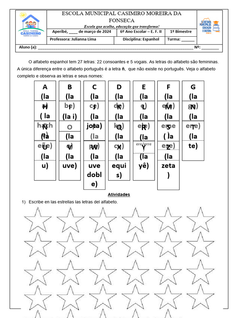 El Alfabeto - Aula 1 | Download grátis PDF | Ortografia | Famílias ...