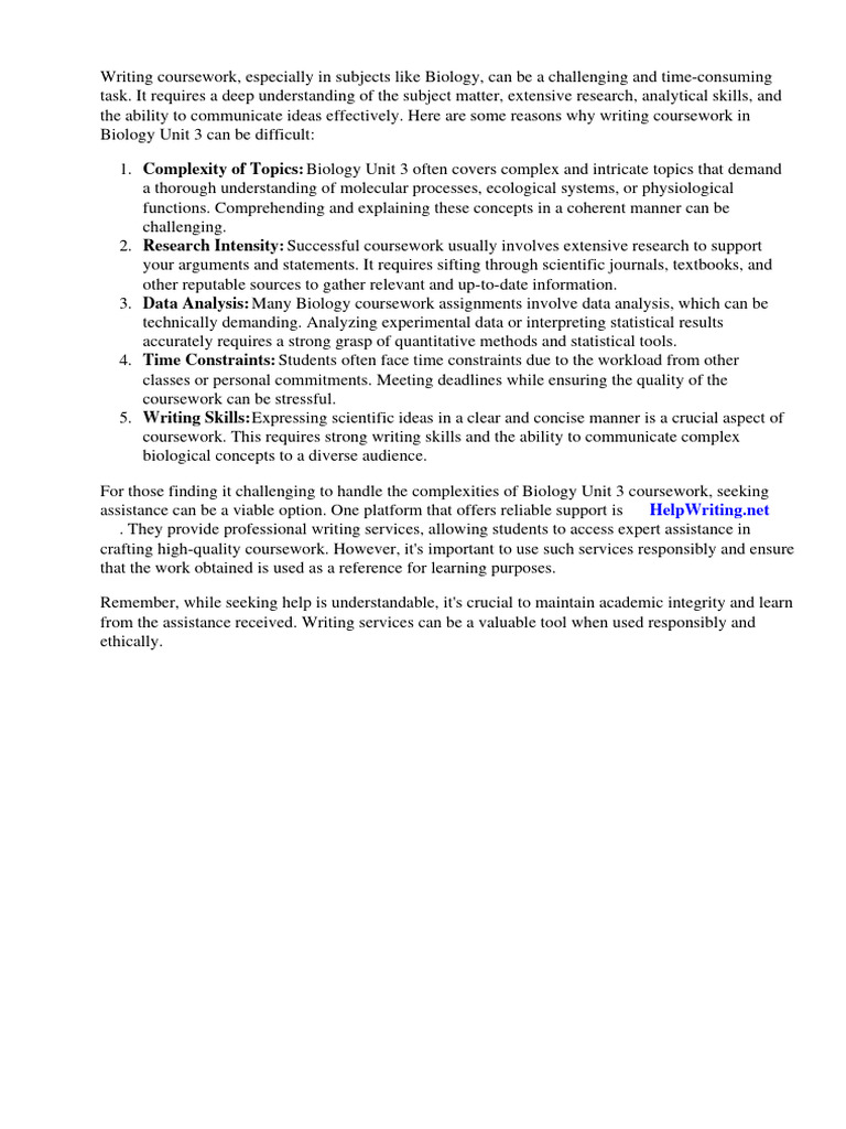 Biology Unit 3 Coursework Examples | PDF | Data | Data Analysis