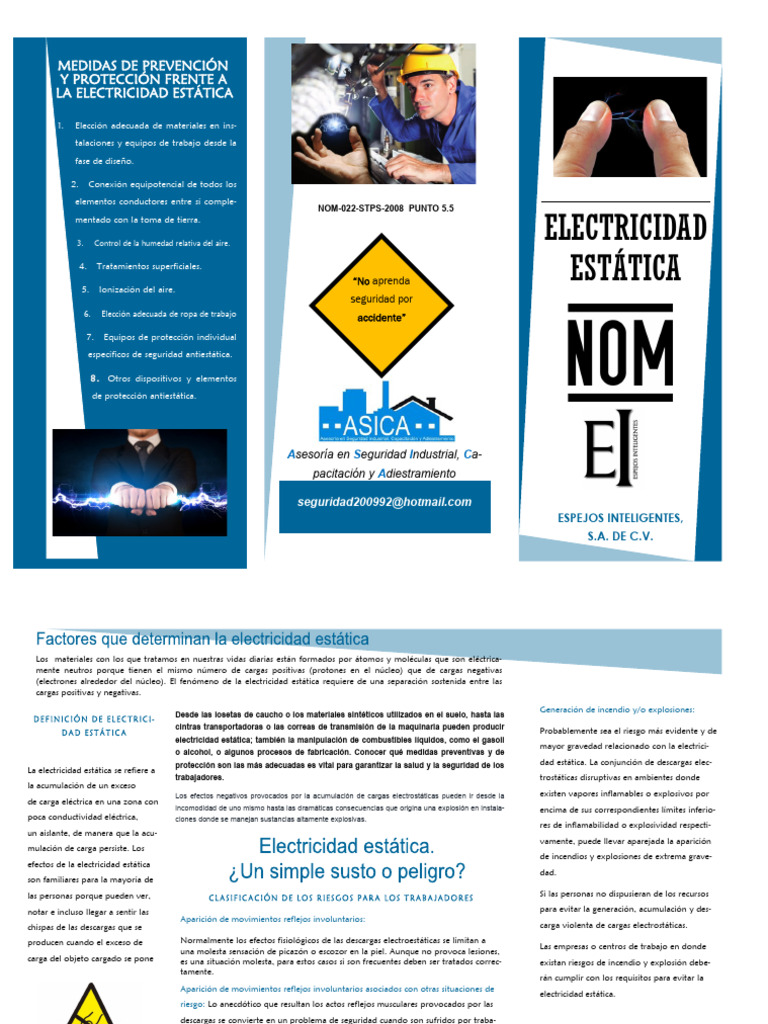 Nom 022 - Triptico Electricidad Estatica | Descargar gratis PDF | Electricidad | Ciencias fisicas