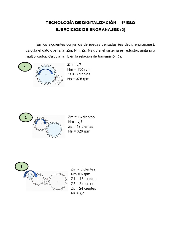 Ejercicios de Engranajes 2 | PDF