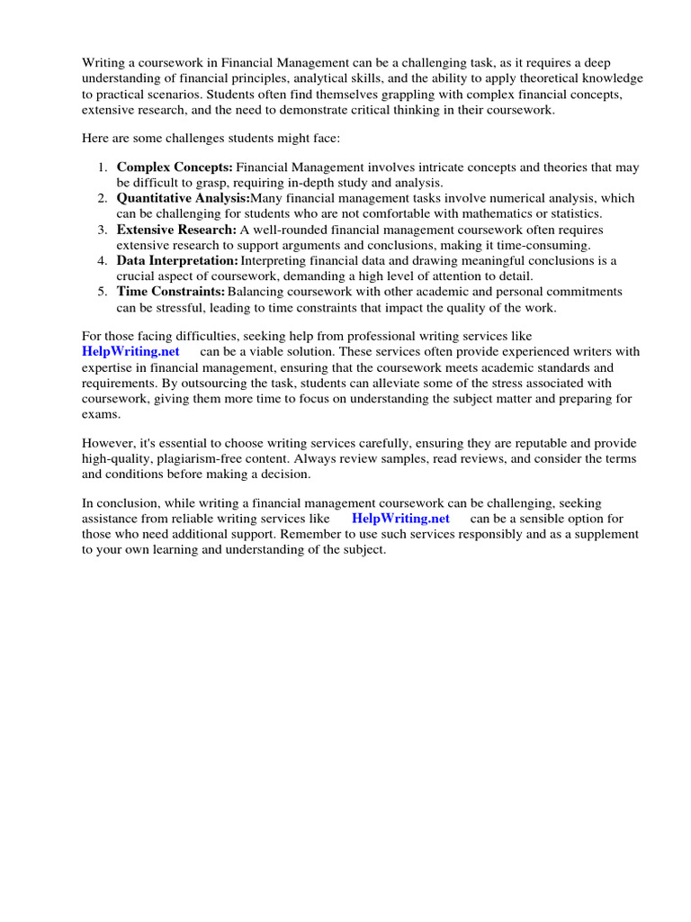 Financial Management Major Course Work | PDF | Master Of Business ...