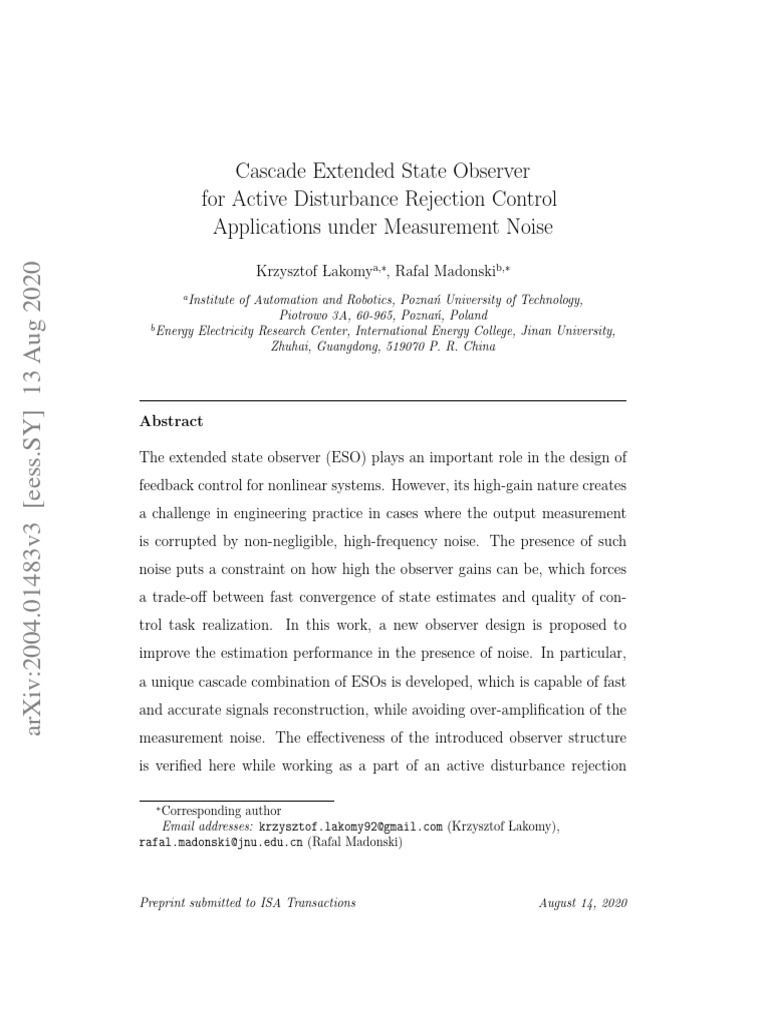 Article Mise en Cascadeee | PDF | Control Theory | Matrix (Mathematics)