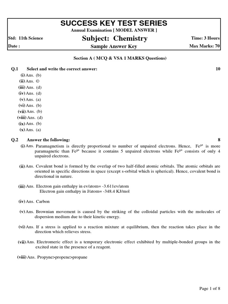 Annual Exam Chemistry Answer Key | PDF | Chemical Bond | Valence ...