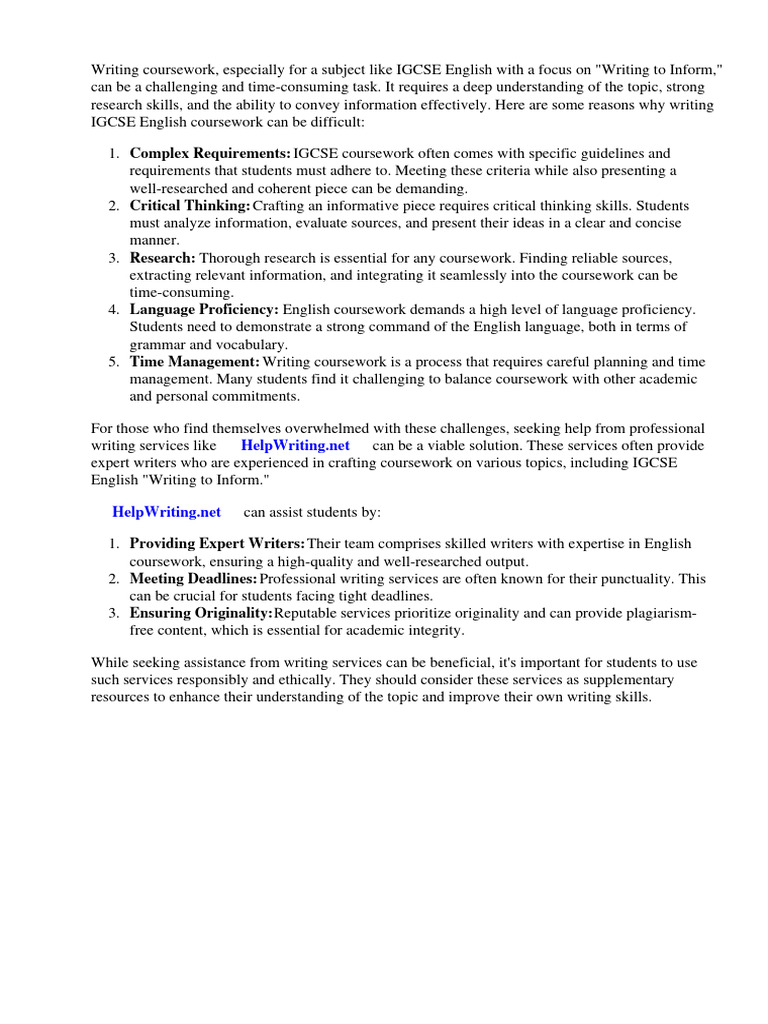 Igcse English Coursework Writing To Inform | PDF | English As A Second ...