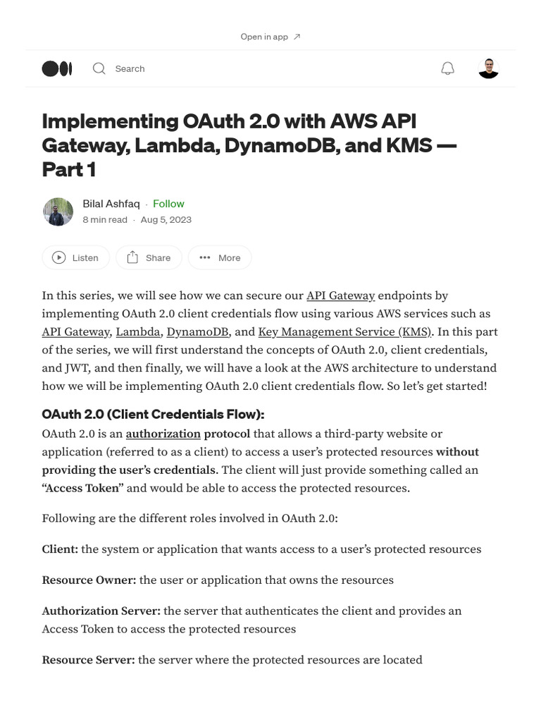 Implementing OAuth 2.0 With AWS API Gateway, Lambda, DynamoDB, and KMS - Part 1 | PDF | Security ...