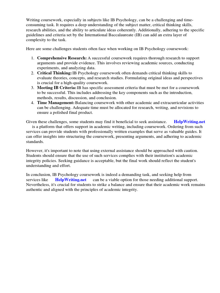 Ib Psychology Coursework Example | PDF