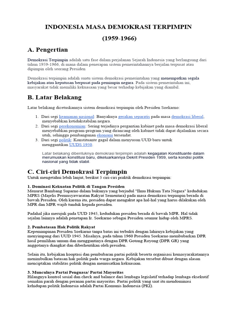 Masa Demokrasi Terpimpin Di Indonesia Pdf