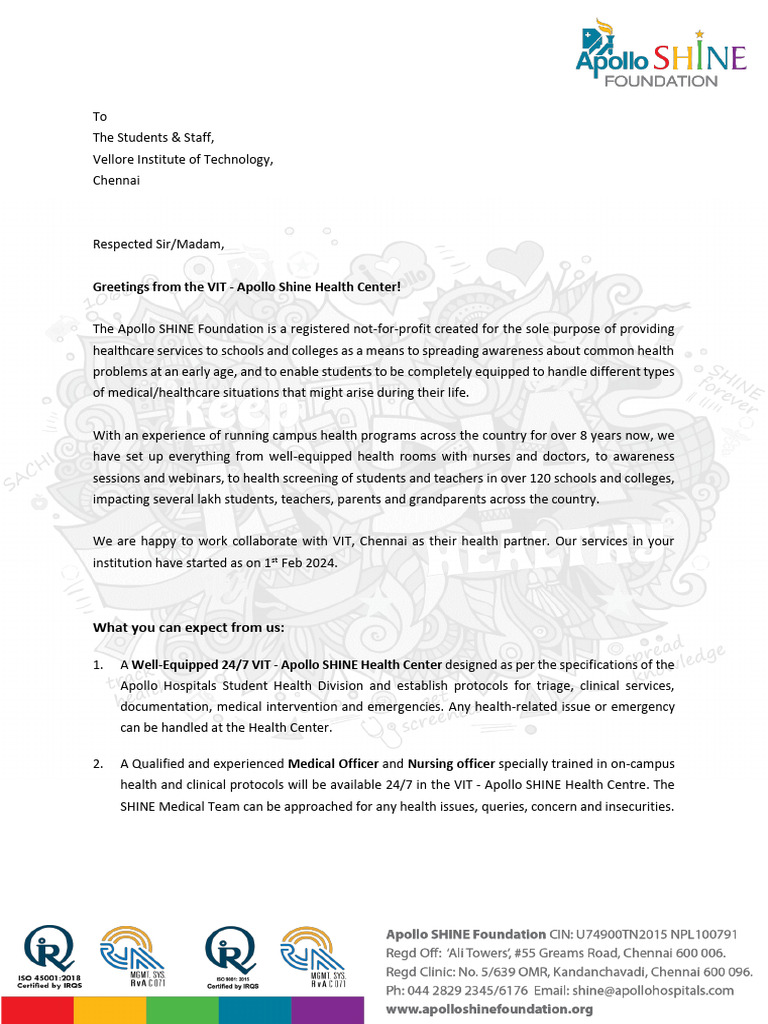 VIT - Apollo Shine Health Centre | PDF | Nursing | Hospital