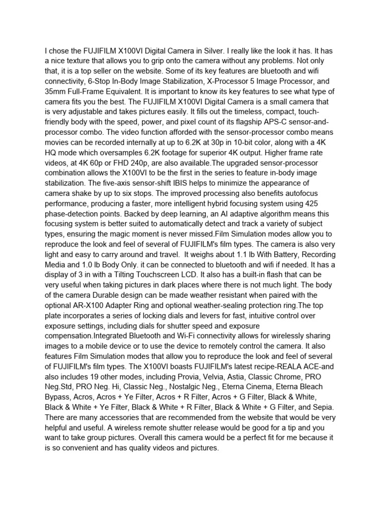 Fujifilm X100vi Digital Camera in Silver Camera Research | PDF | Camera | Image Stabilization