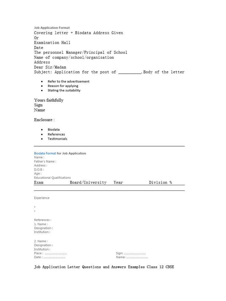 Job Application Format Cbse | PDF