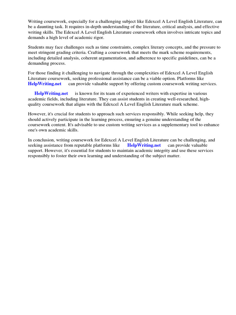Edexcel A Level English Literature Coursework Mark Scheme | PDF ...