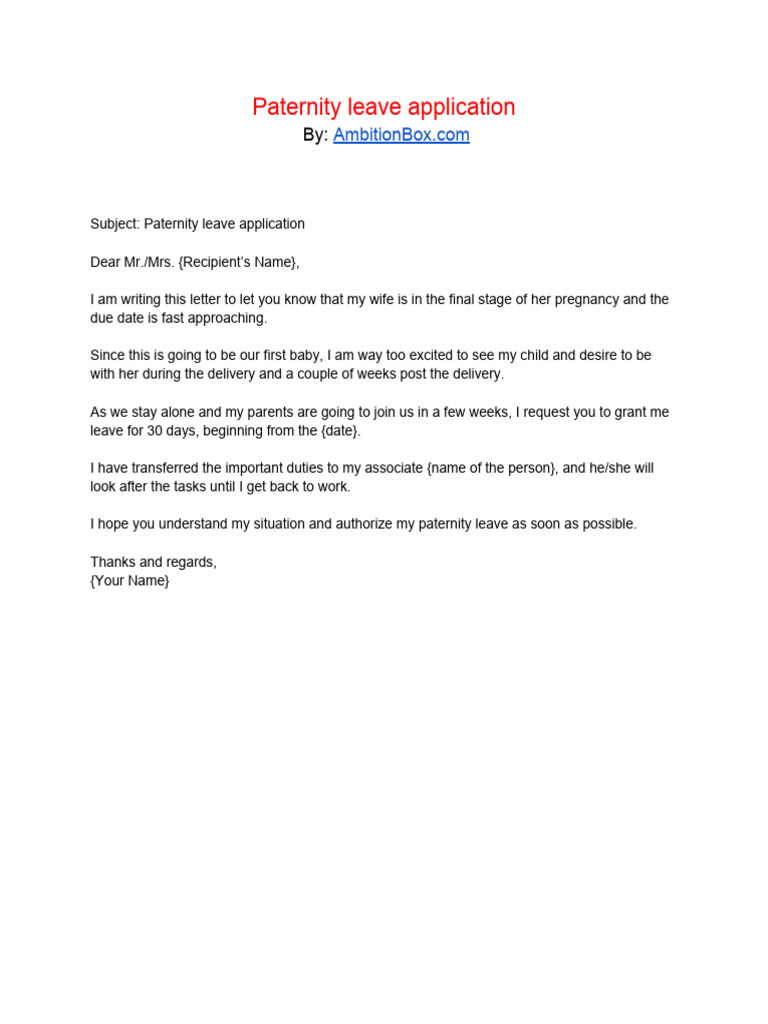 Paternity Leave Application | PDF