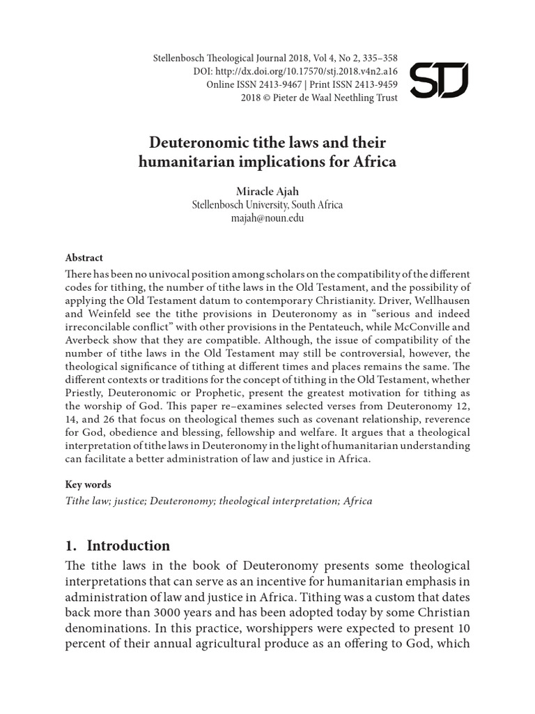 Article. Deuteronomic Tithe Laws and Their Humanitarian Implications ...