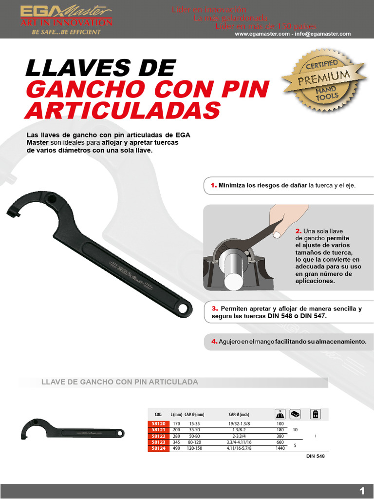 EGA Master Herramienta Industrial Llaves Gancho 58120 F | PDF