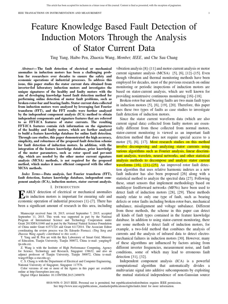 2015 Feature Knowledge Based Fault Detection Of Induction Motors