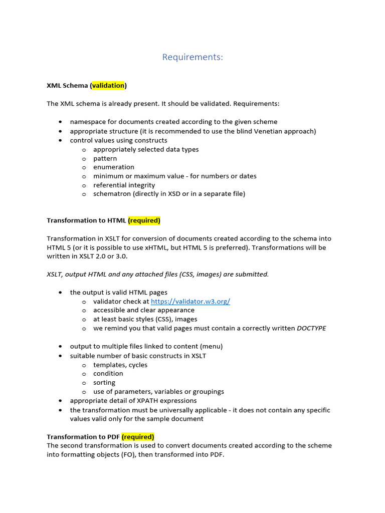 XML Transformation - Requirements | PDF | Xslt | Xml Schema