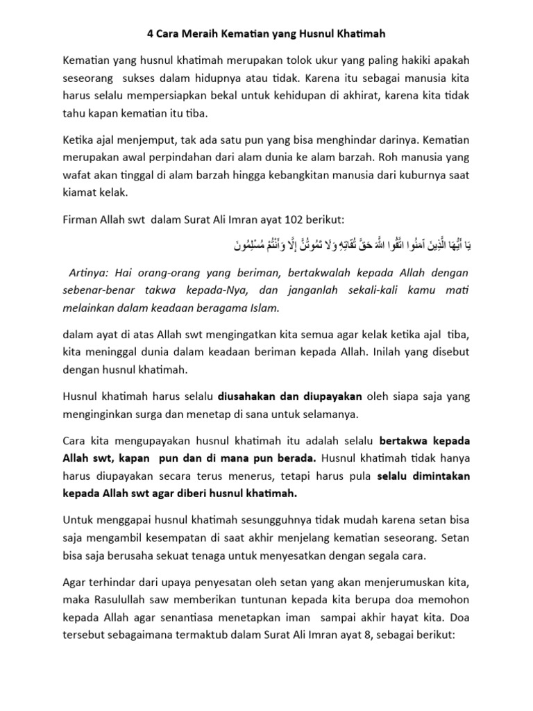 Cara Meraih Husnul Khatimah | PDF | Agama & Spiritualitas | Gaya Hidup