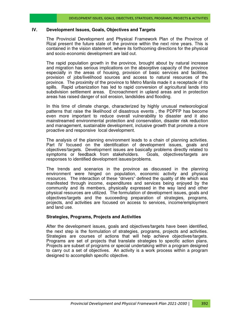 (Rizal) Development Issues, Goals, Objectives, Strategies, Programs ...