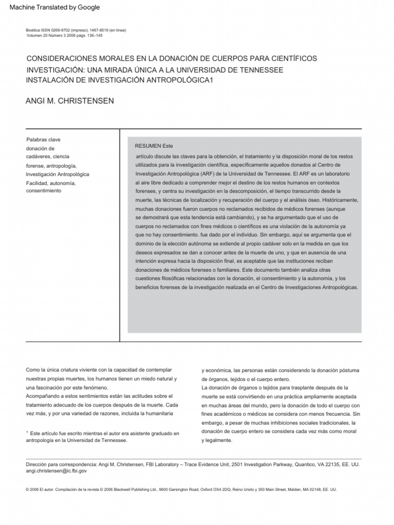 Christensen 2006 | PDF | Donación | Cadáver