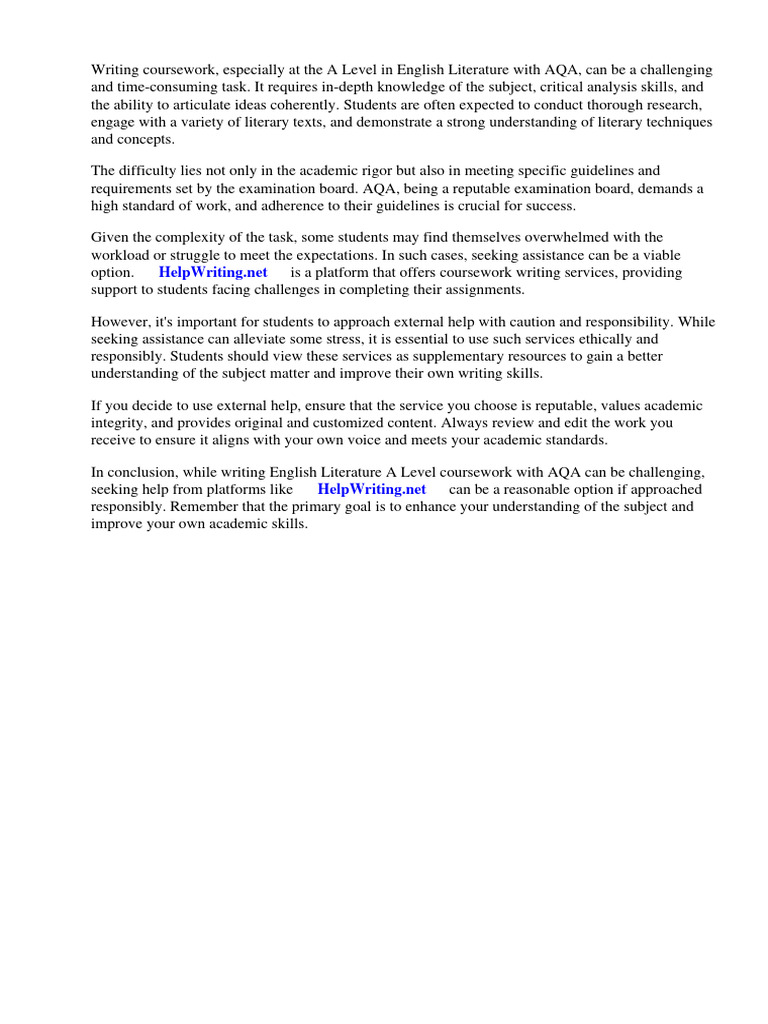 English Literature A Level Coursework Aqa | PDF | Educational ...