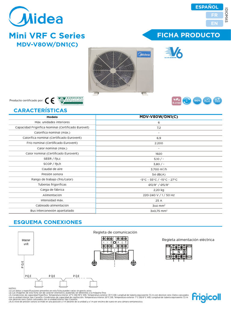 Mini VRF Midea MDV-V Series Especificaciones | PDF | Decibel | Temperatura