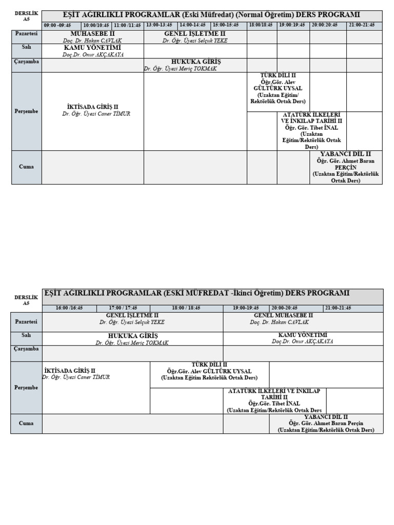 İİBF 2023-2024 Bahar Dönemi Haftalık Ders Program - Docx 5 | PDF