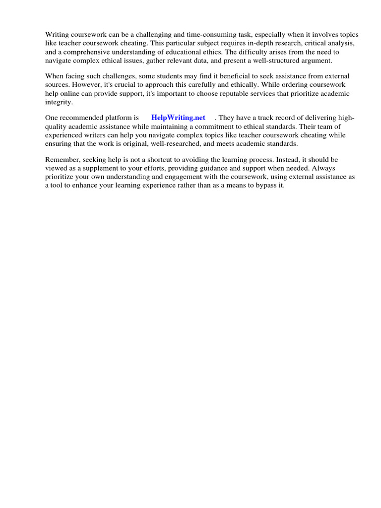 Teacher Coursework Cheating | PDF | Teachers | Learning