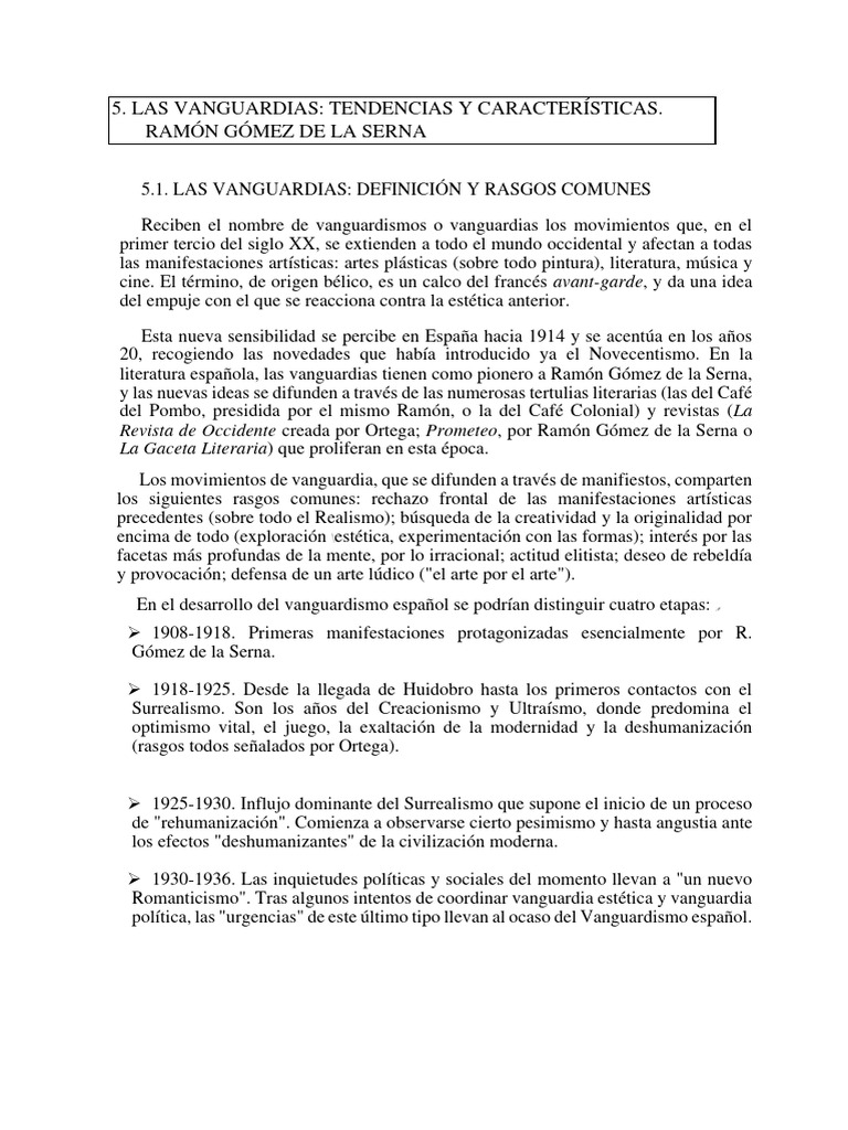 Tema 5 Las Vanguardias. Tendencias y Características. Ramón Gómez de La ...