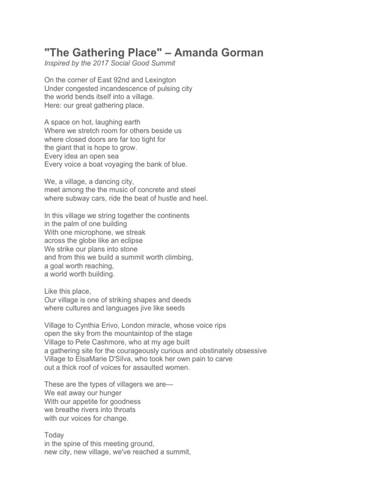 The Gathering Place: A Poem by Gorman | PDF | Travel | Poetry