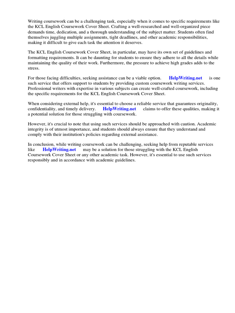 Kcl English Coursework Cover Sheet | PDF | Thesis | Motivation