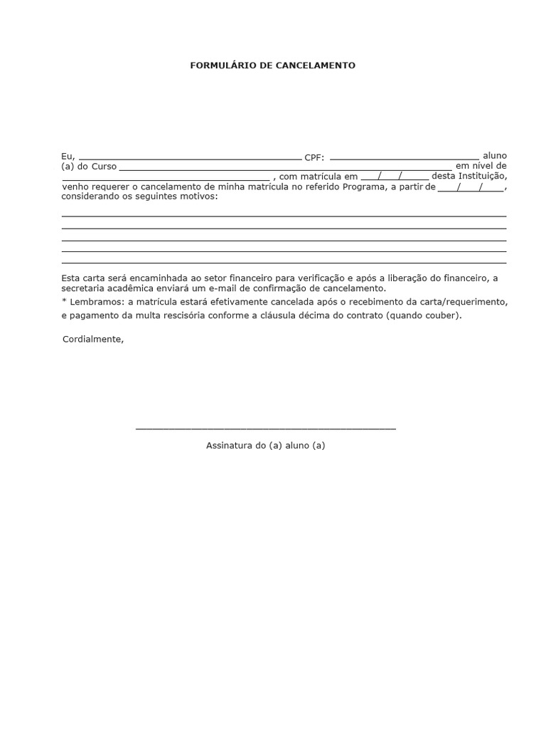 Formulário de Cancelamento | PDF