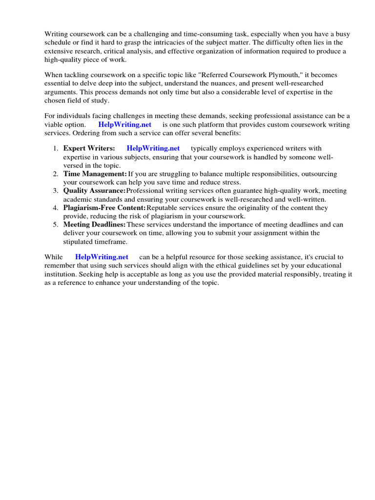 Referred Coursework Plymouth | Download Free PDF | Expert | Cognition