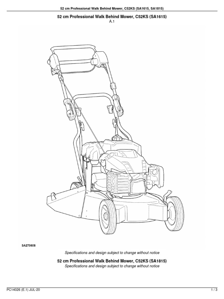 52CM Professional Walk Behind Mower C52KS SA1615 SA1815 Introduction | PDF | Screw ...
