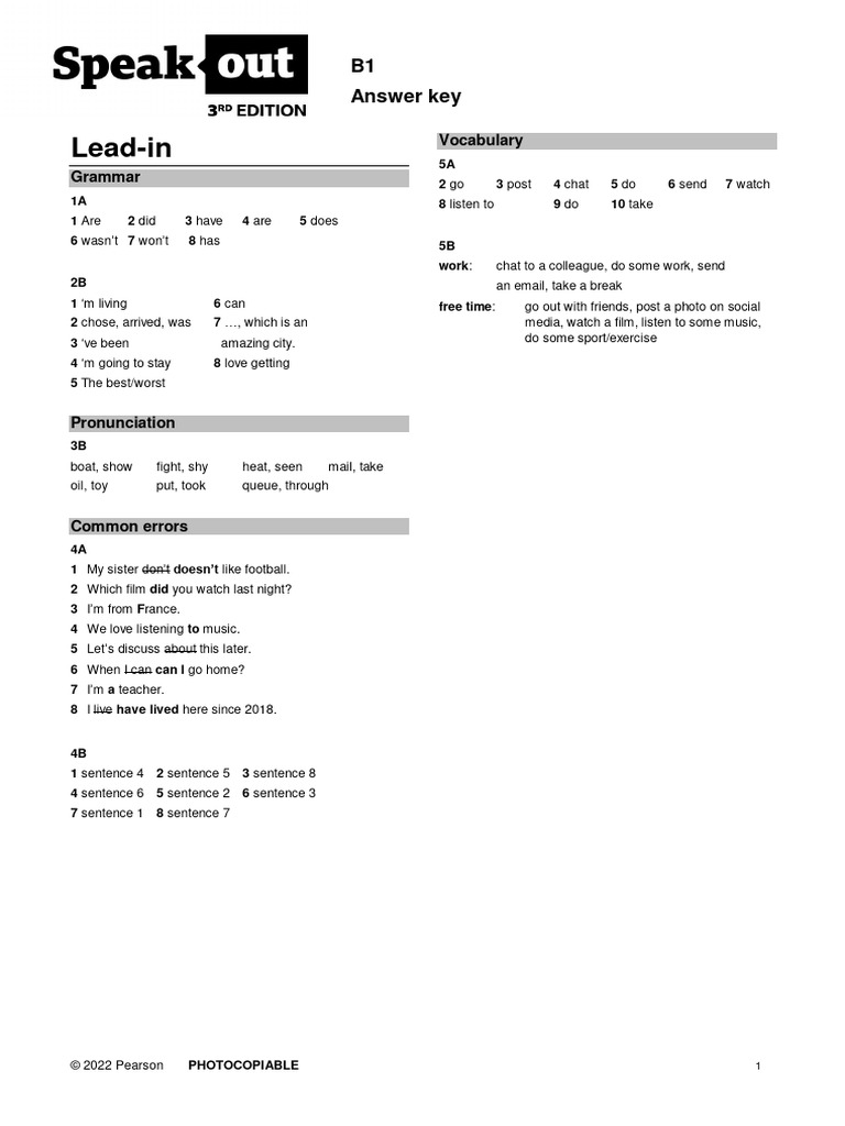Speakout b1 Students Book Answer Key | PDF | Linguistics | Human ... Speakout b1 Students Book Answer Key | PDF | Linguistics | Human ...
