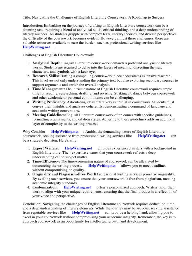 How To Do English Literature Coursework | PDF