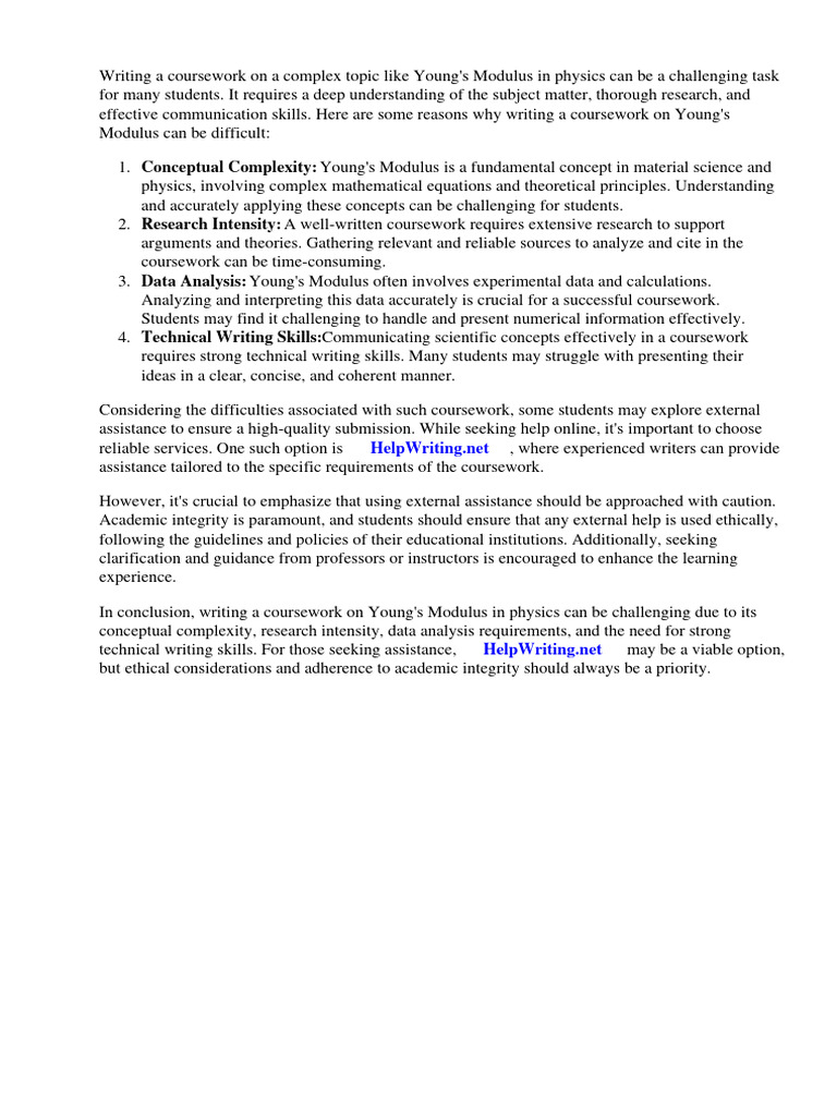 Physics Coursework Youngs Modulus | PDF | Young's Modulus | Deformation (Engineering)