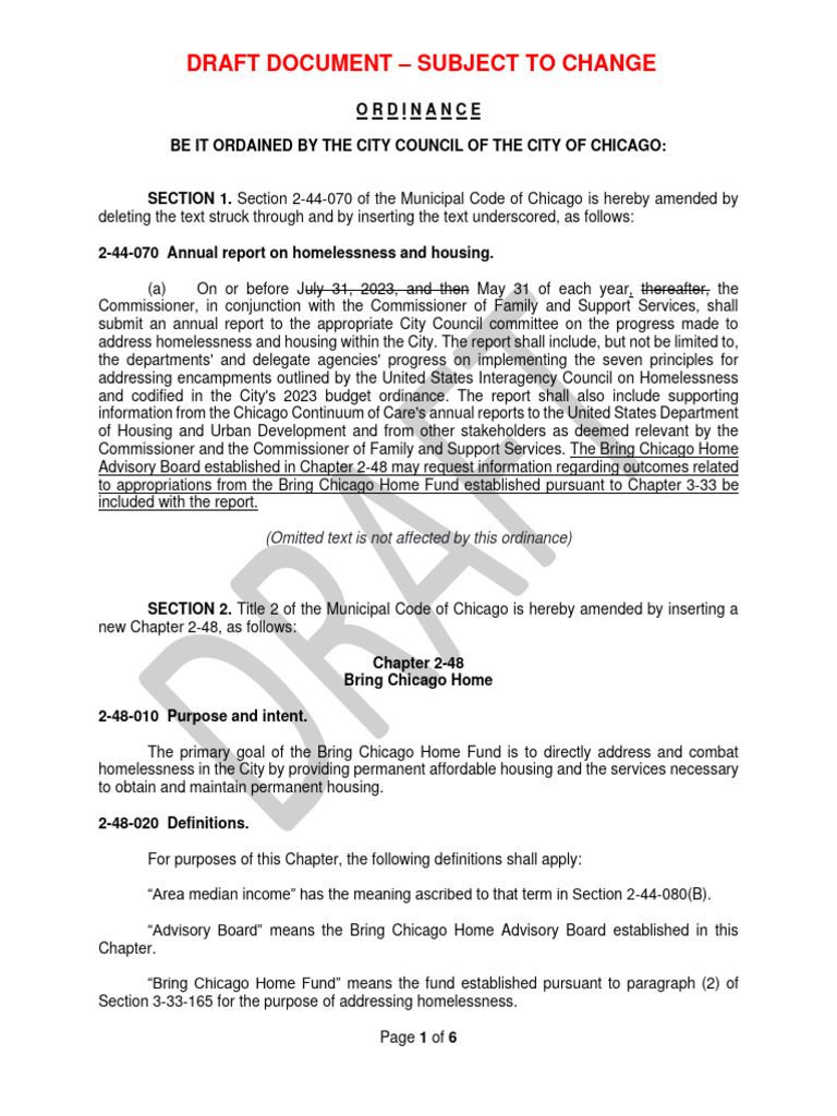 Draft Implementation Ordinance For Bring Chicago Home Fund | PDF ...