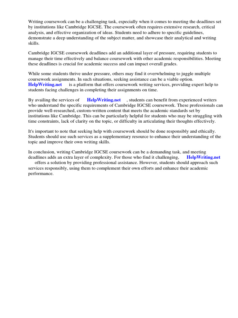 Cambridge Igcse Coursework Deadlines | PDF | Qualifications | Student Assessment And Evaluation