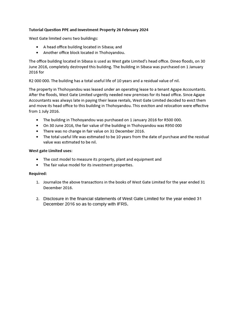 Tutorial Question PPE and Investment Property 26 February 2024 | PDF ...