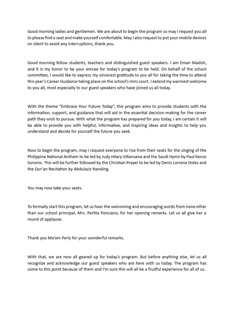 Emcee Script | PDF | Nursing