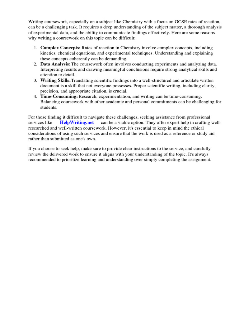 Chemistry Coursework Gcse Rates of Reaction | PDF | Chemical Reactions ...