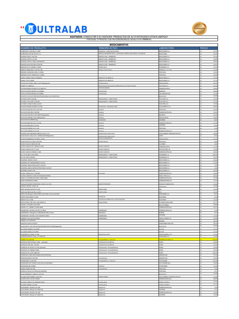 Lista Ultralab | PDF | Drogas | Farmacología