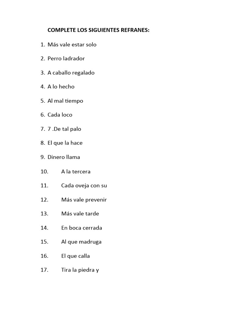 Complete Los Siguientes Refranes | PDF
