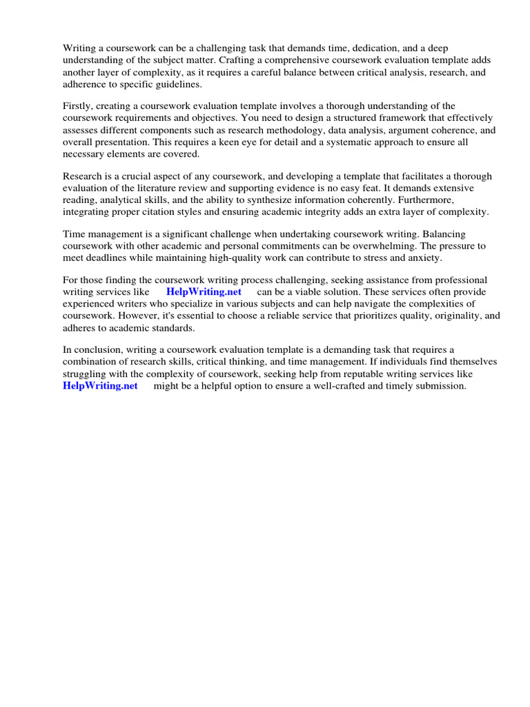 Coursework Evaluation Template | PDF | Course Evaluation | Evaluation